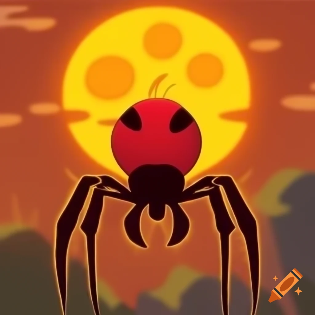 Cartoon depiction of a redback spider in the sun on Craiyon
