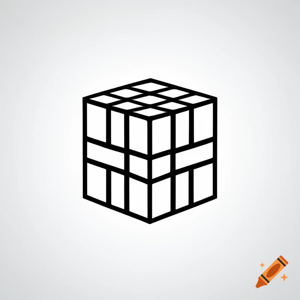 Minimalist black and white Rubik's Cube logo with brain design on Craiyon
