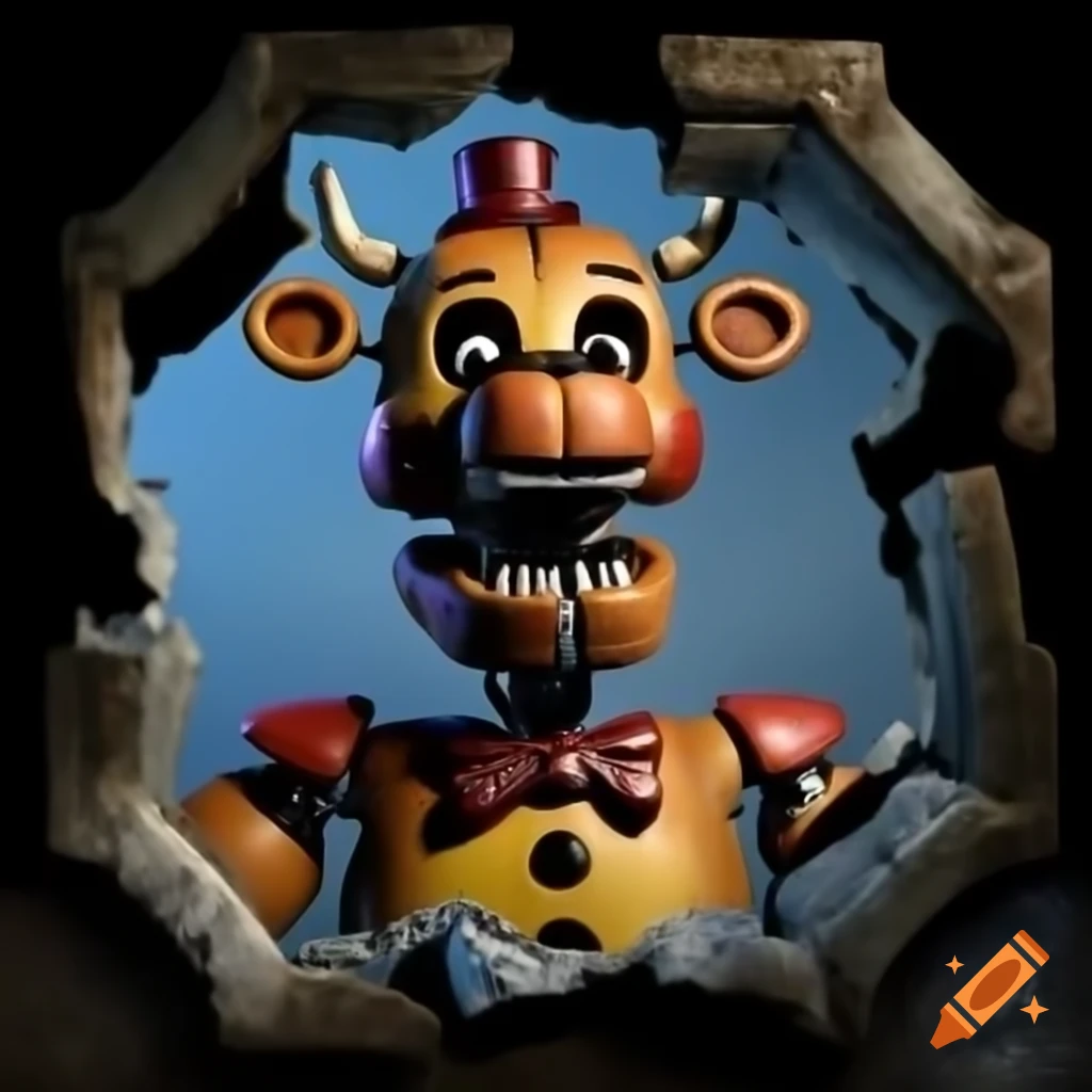 Digital illustration of animatronic in dark gothic style with glowing ...