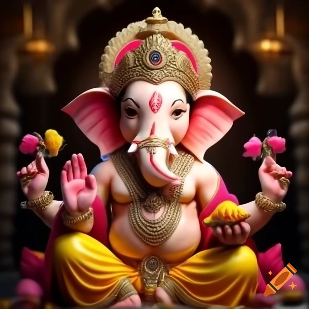 Ganpati idol with intricate designs and bright colors on Craiyon