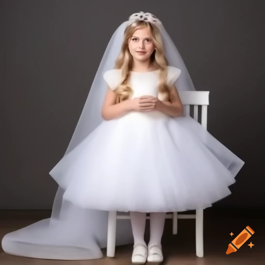 Boy in communion dress with blonde hair and light makeup on Craiyon