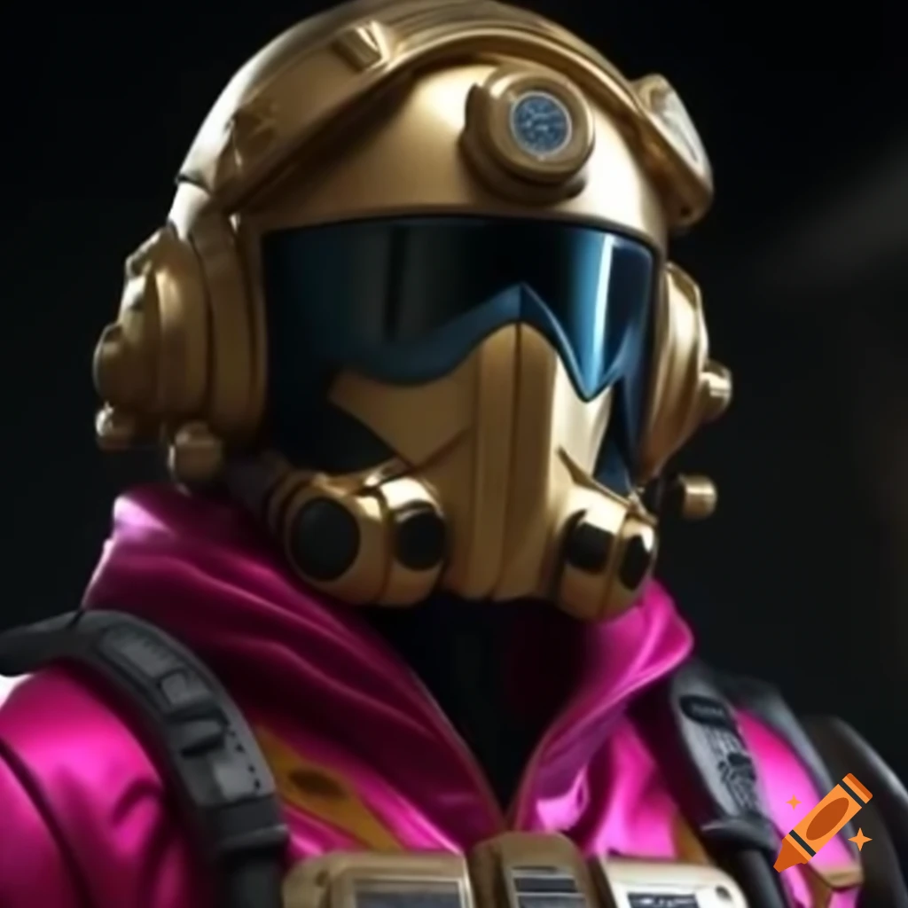 Soldier in pink and gold modern combat uniform and helmet on Craiyon