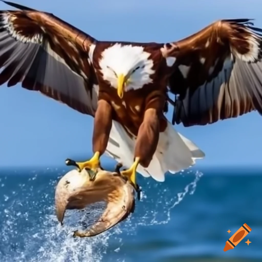 Eagle catching fish mid-air on Craiyon