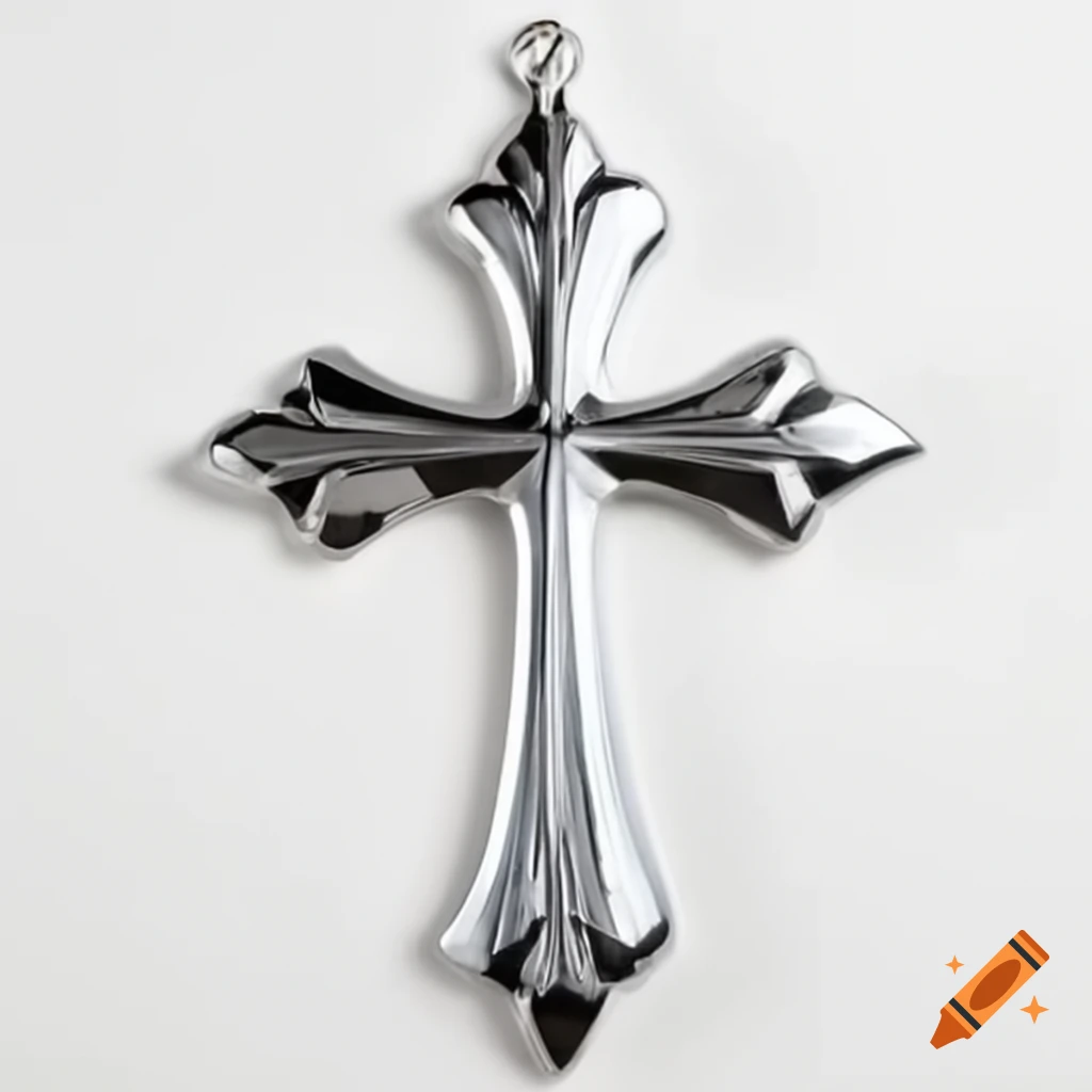 Shiny chrome decorative cross ornament with sharp ends on Craiyon