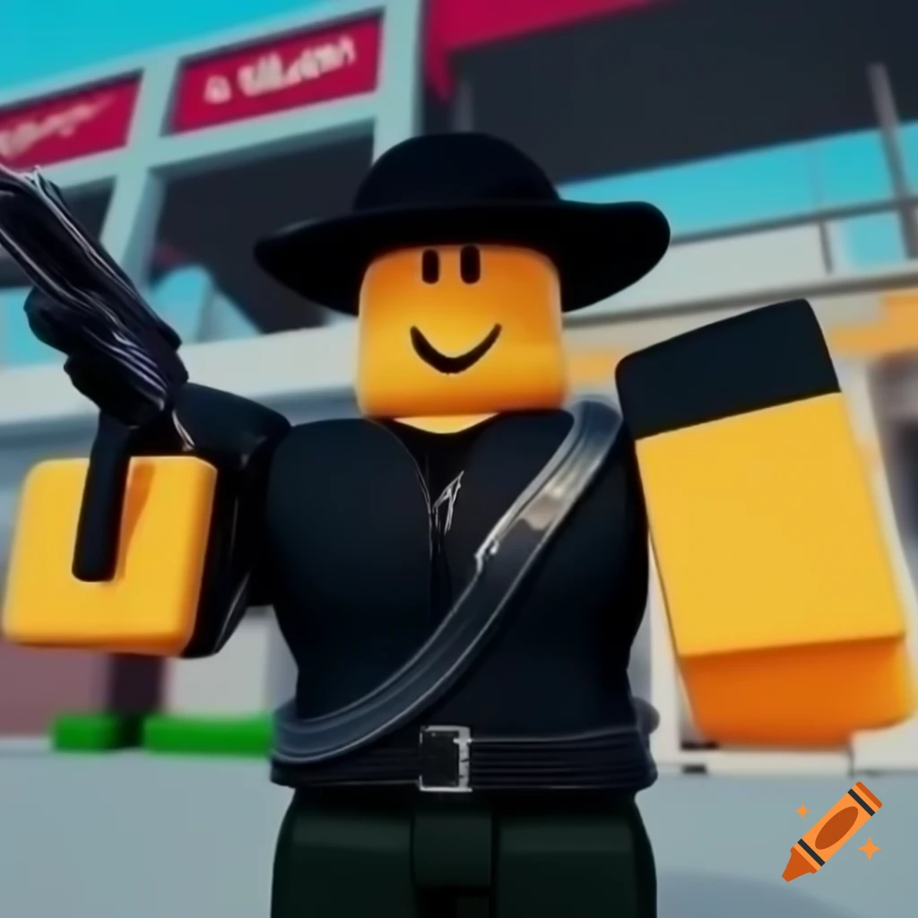 Roblox character engaged in action during a gun game on Craiyon
