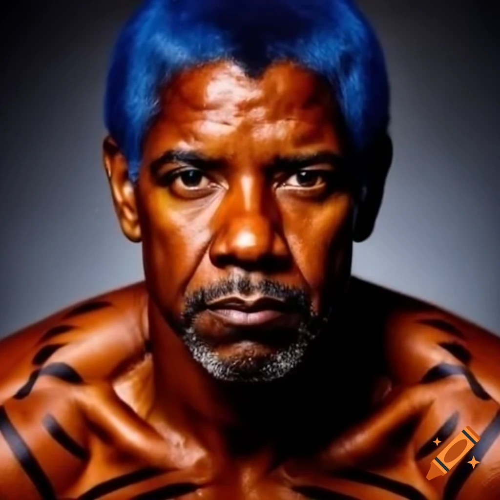 Muscular figure resembling Denzel Washington with tiger-style makeup ...