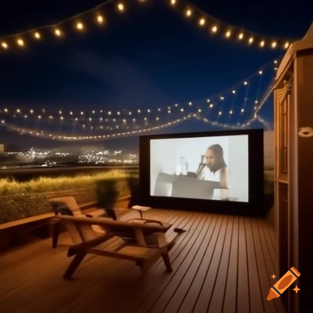 Cozy rooftop movie night scene in Gran Canaria on Craiyon