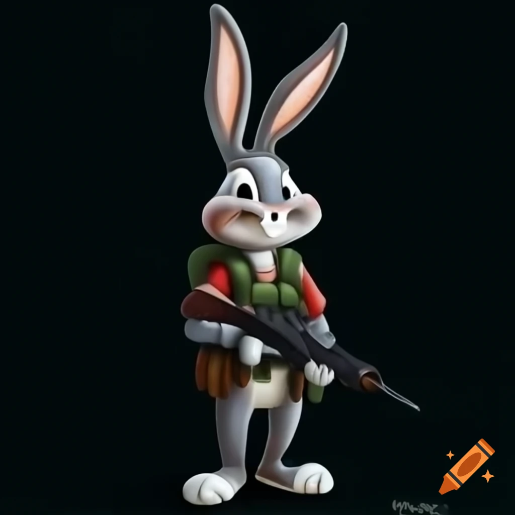 Cartoon character bugs bunny dressed in tactical gear on Craiyon
