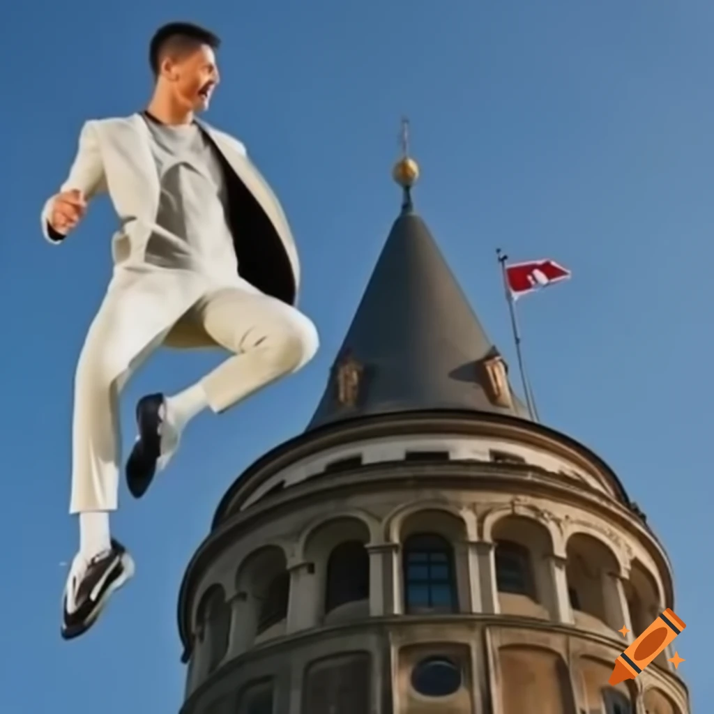 Lewandowski dancing on tower on Craiyon