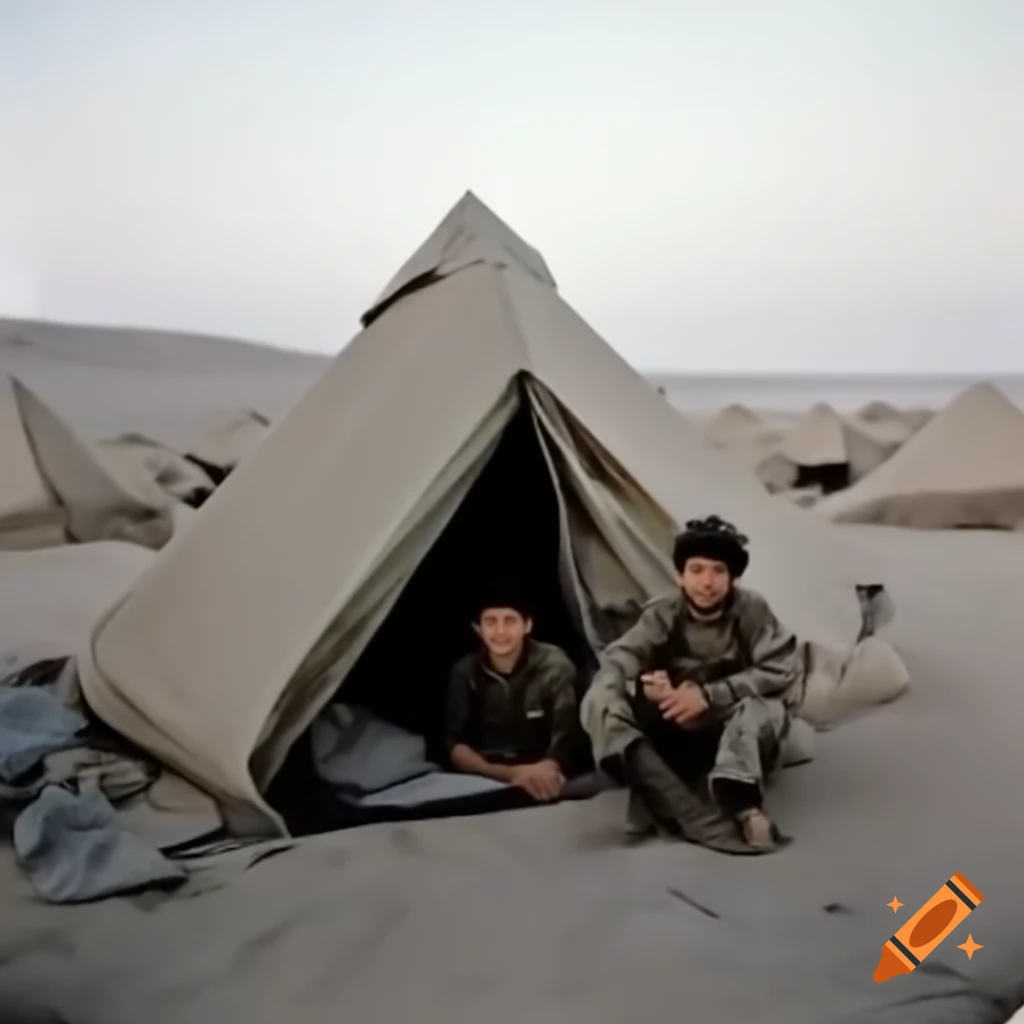 Layout of military camp featuring tent from Iran-Iraq war on Craiyon