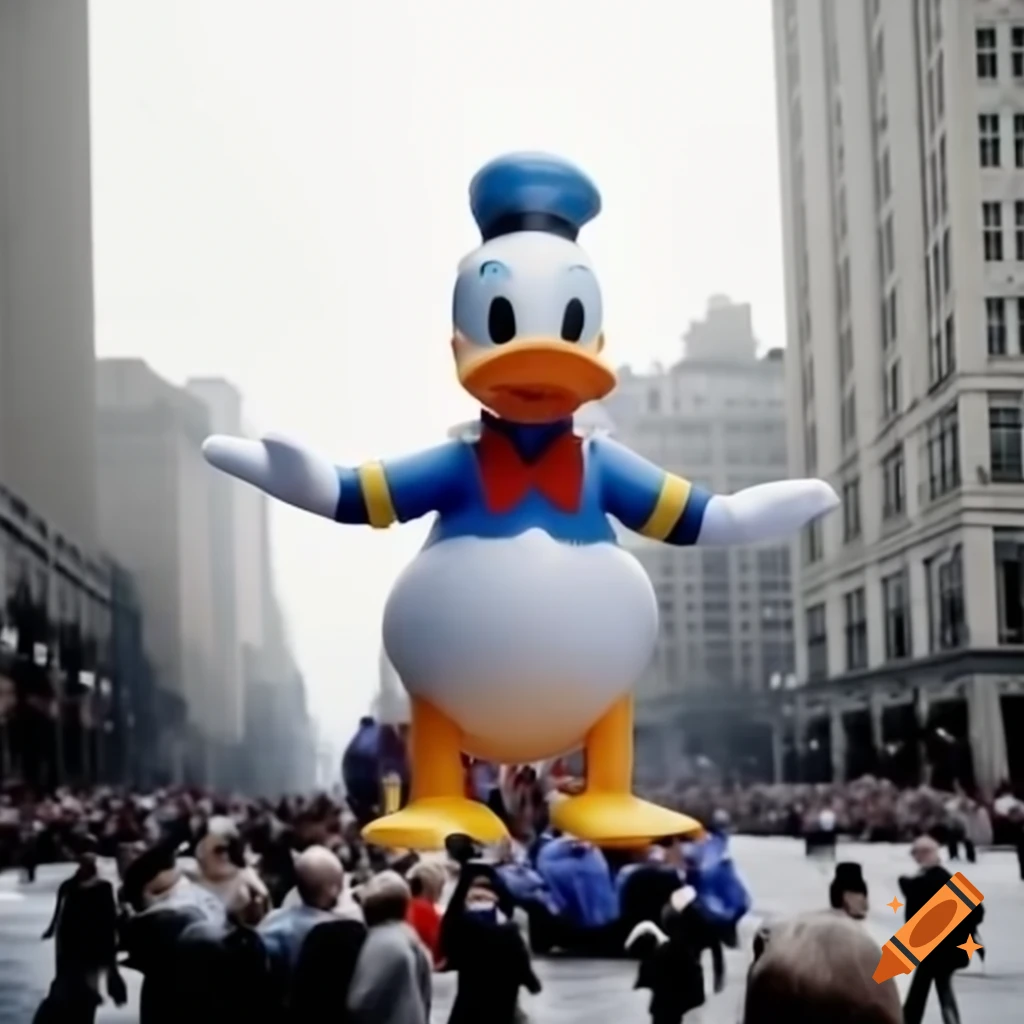 Giant inflatable Donald Duck balloon at Macy's Thanksgiving Parade 1958 ...