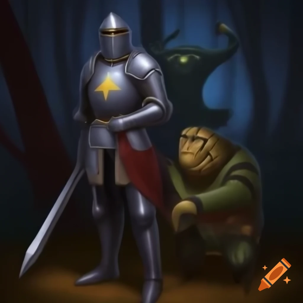 Noble knight in armor with shield and stealthy rogue with daggers in ...