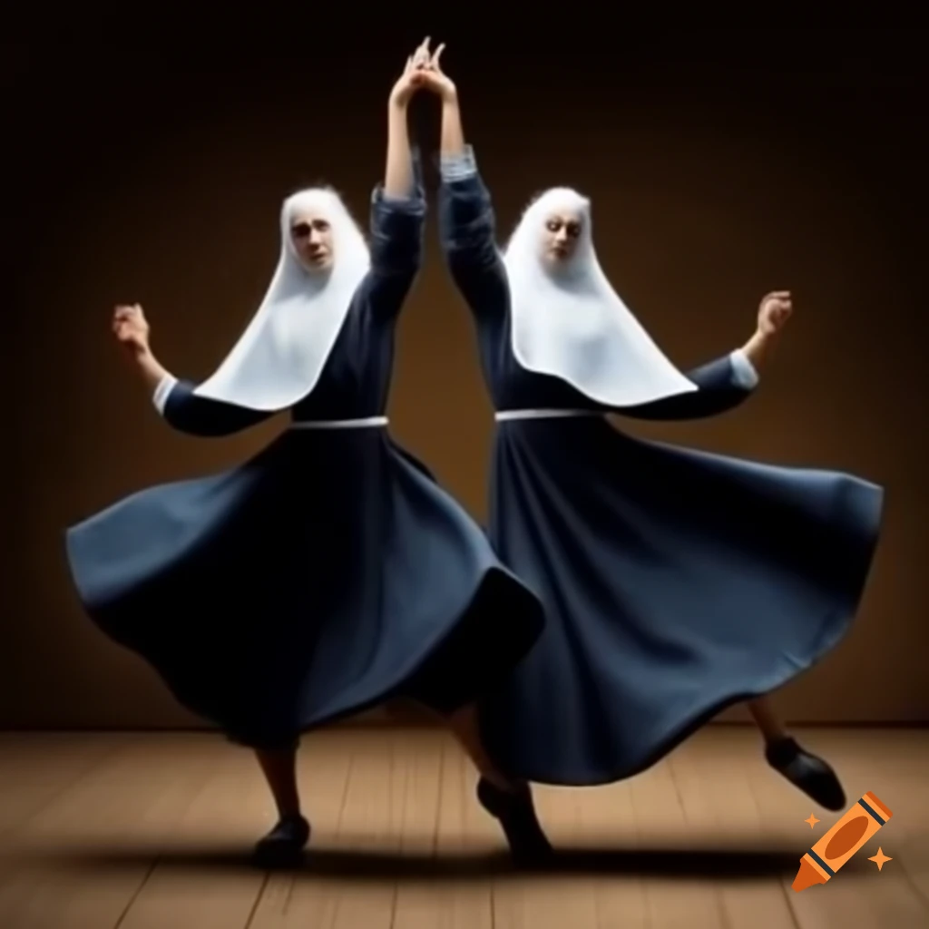 Nuns dancing in a joyful celebration on Craiyon