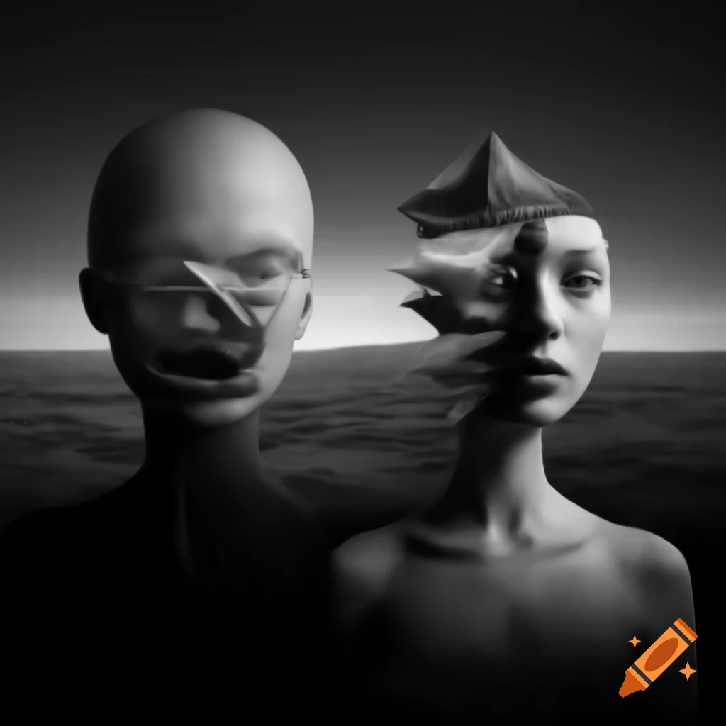 Surreal black and white landscape shaped like human bodies, high ...