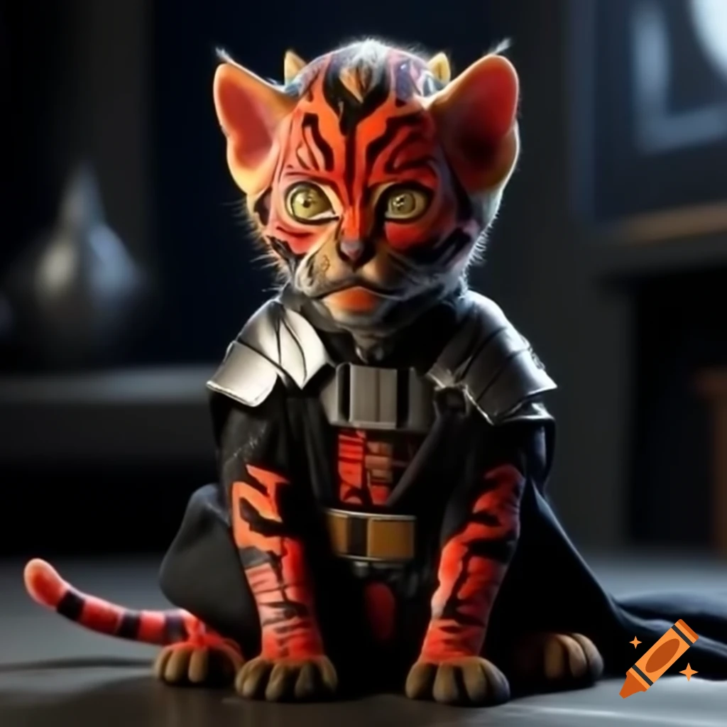 Darth maul depicted as a baby cat, playful and cute on Craiyon