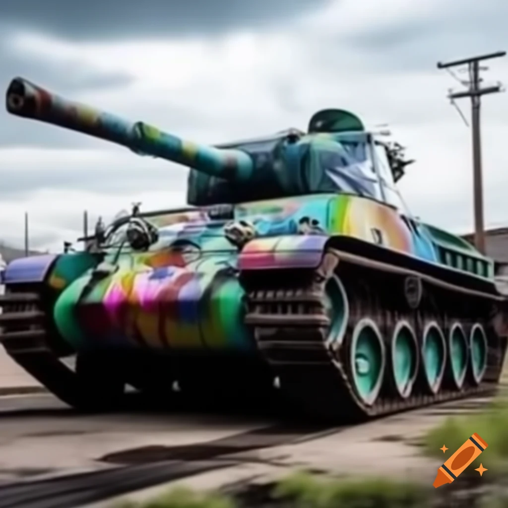 Tank adorned with vibrant graffiti art on Craiyon