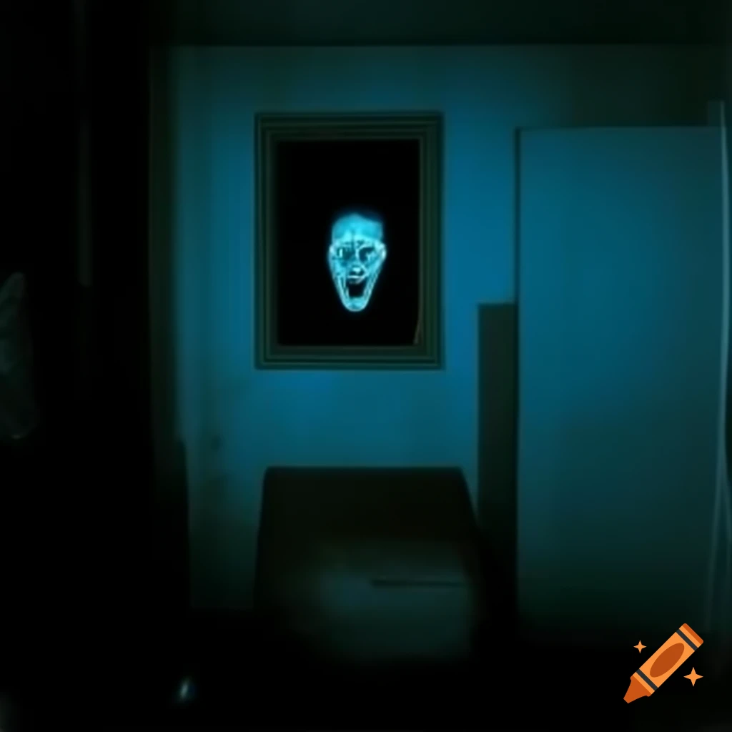 Scary face emerging from wall in dark room at night on Craiyon
