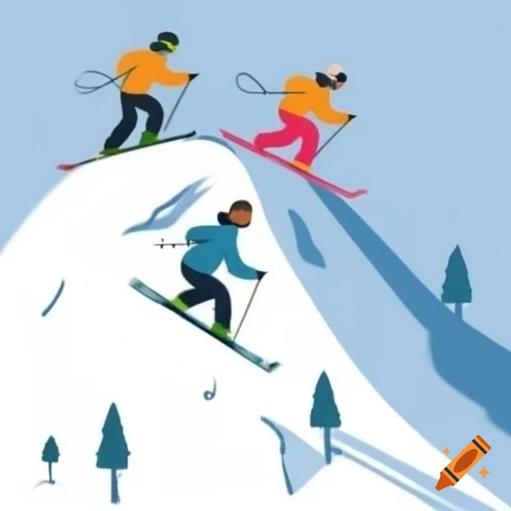 Skier in white and blue skiing down a snowy mountain slope on Craiyon