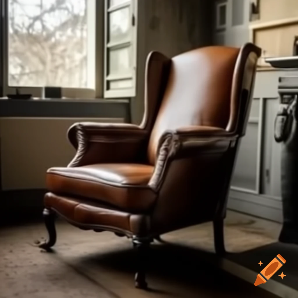 Vintage leather armchair by window wall on Craiyon