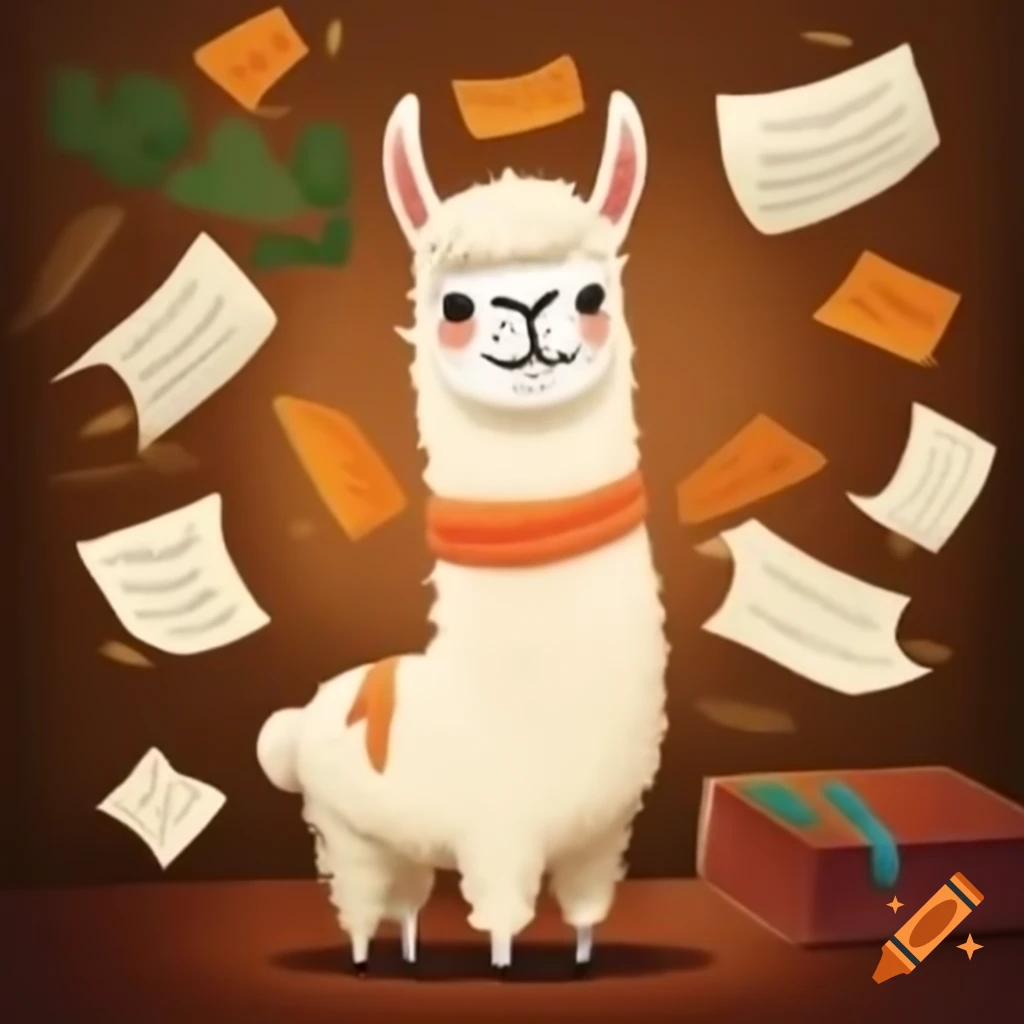 Llama engaging in writing papers on Craiyon