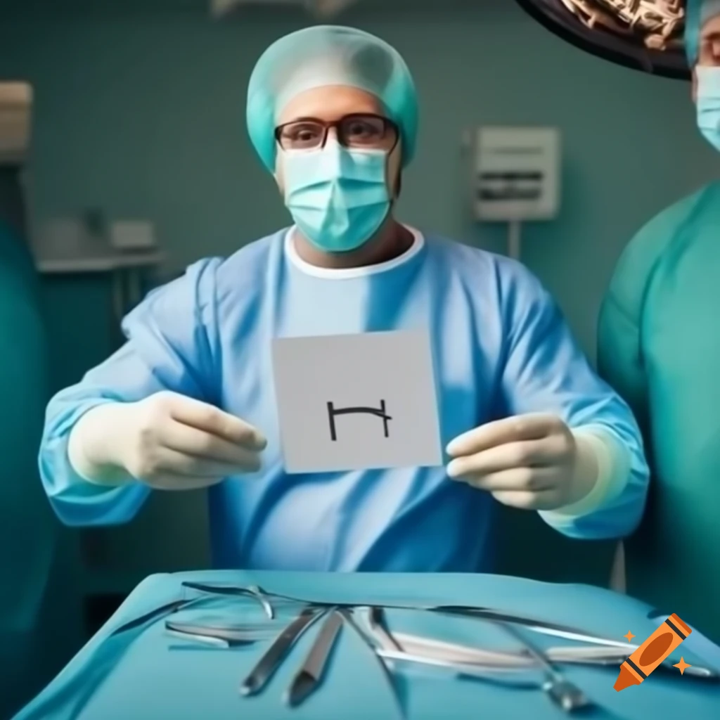 Surgeon holding birthday message in sterile operating room on Craiyon