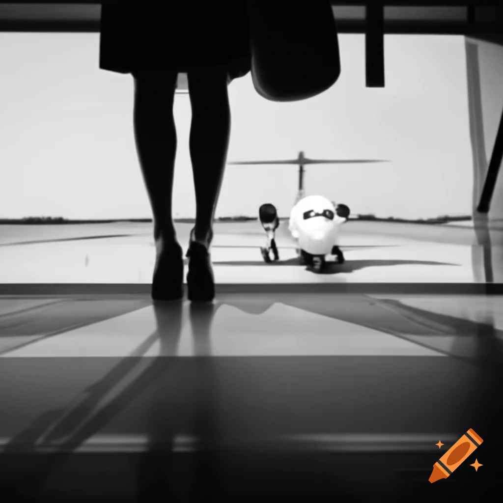 Close up of legs walking through aircraft hangar towards runway with ...