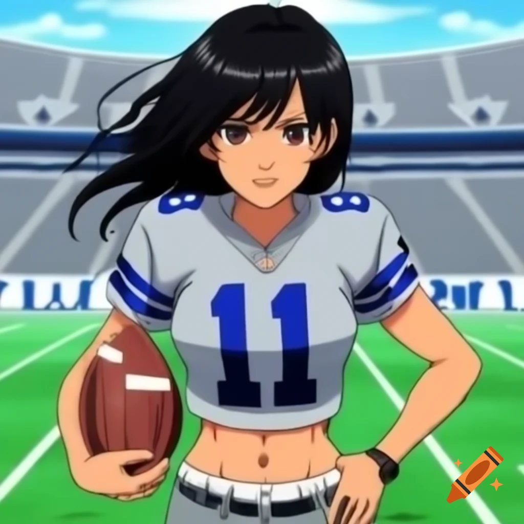 Anime character wearing an AFL jersey runs with a football and a bat in ...