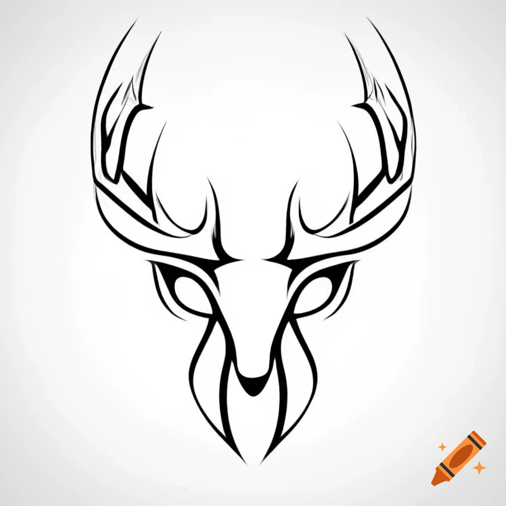 Tribal line art logo featuring a buck head in black and white on Craiyon