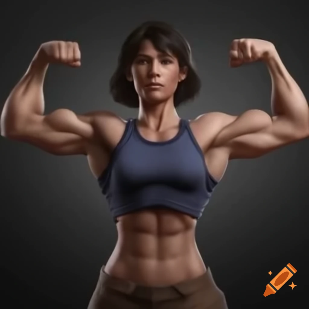 Young woman flexing impressive bicep on Craiyon