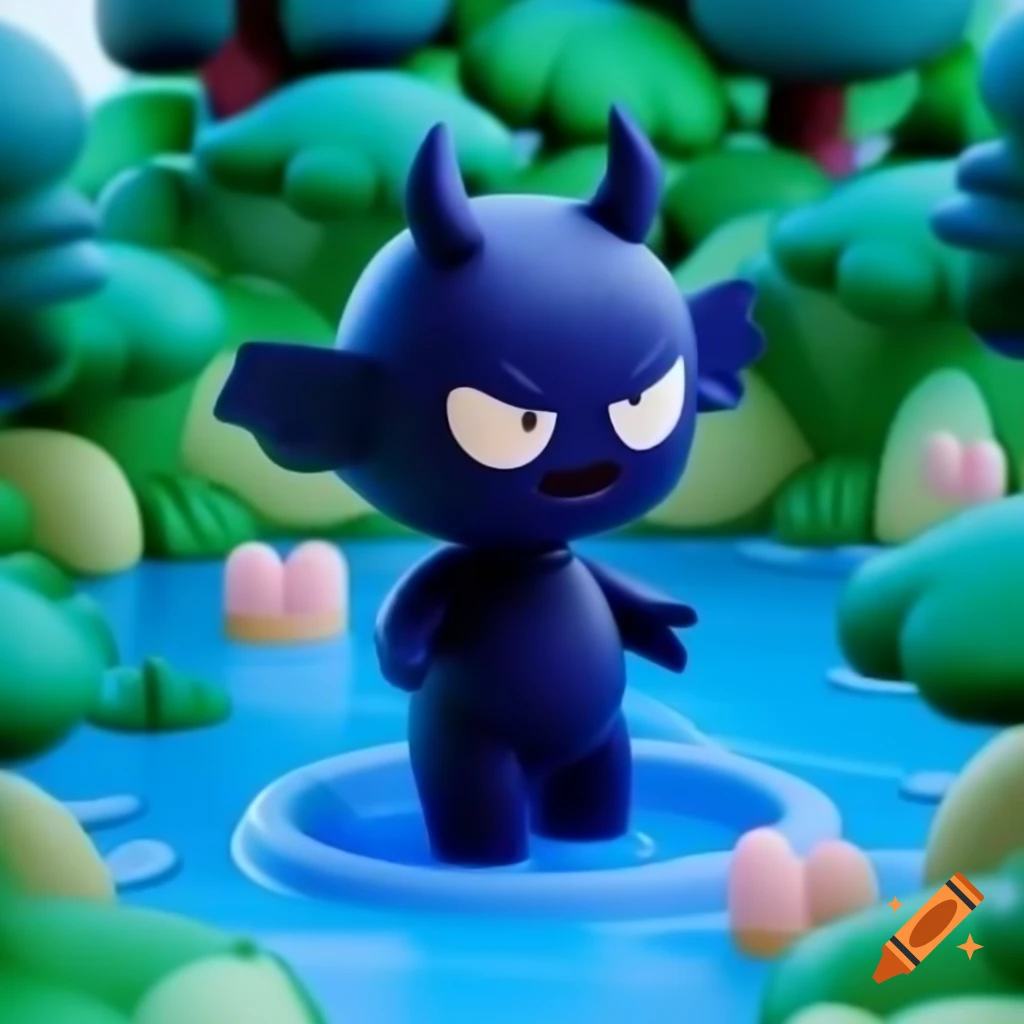 Kawaii 3d animated dark demon in a water park on Craiyon