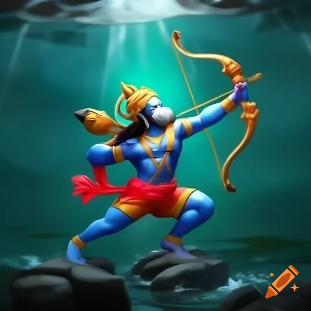 Hanuman bowing to Rama in watercolor painting with light colors on Craiyon
