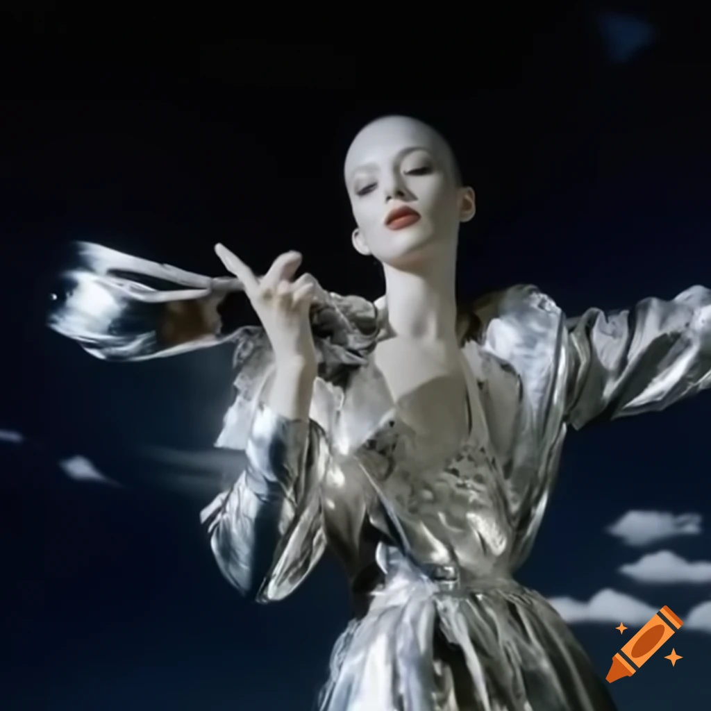 Pop surreal photography featuring anime-inspired silver statue on Craiyon