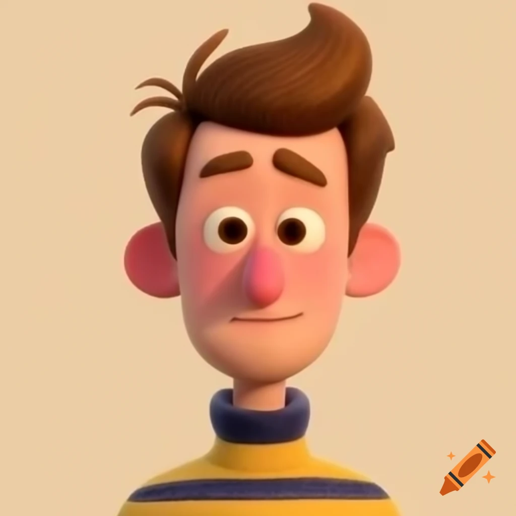 Disney Pixar style front-facing depiction of a man with brown hair on ...