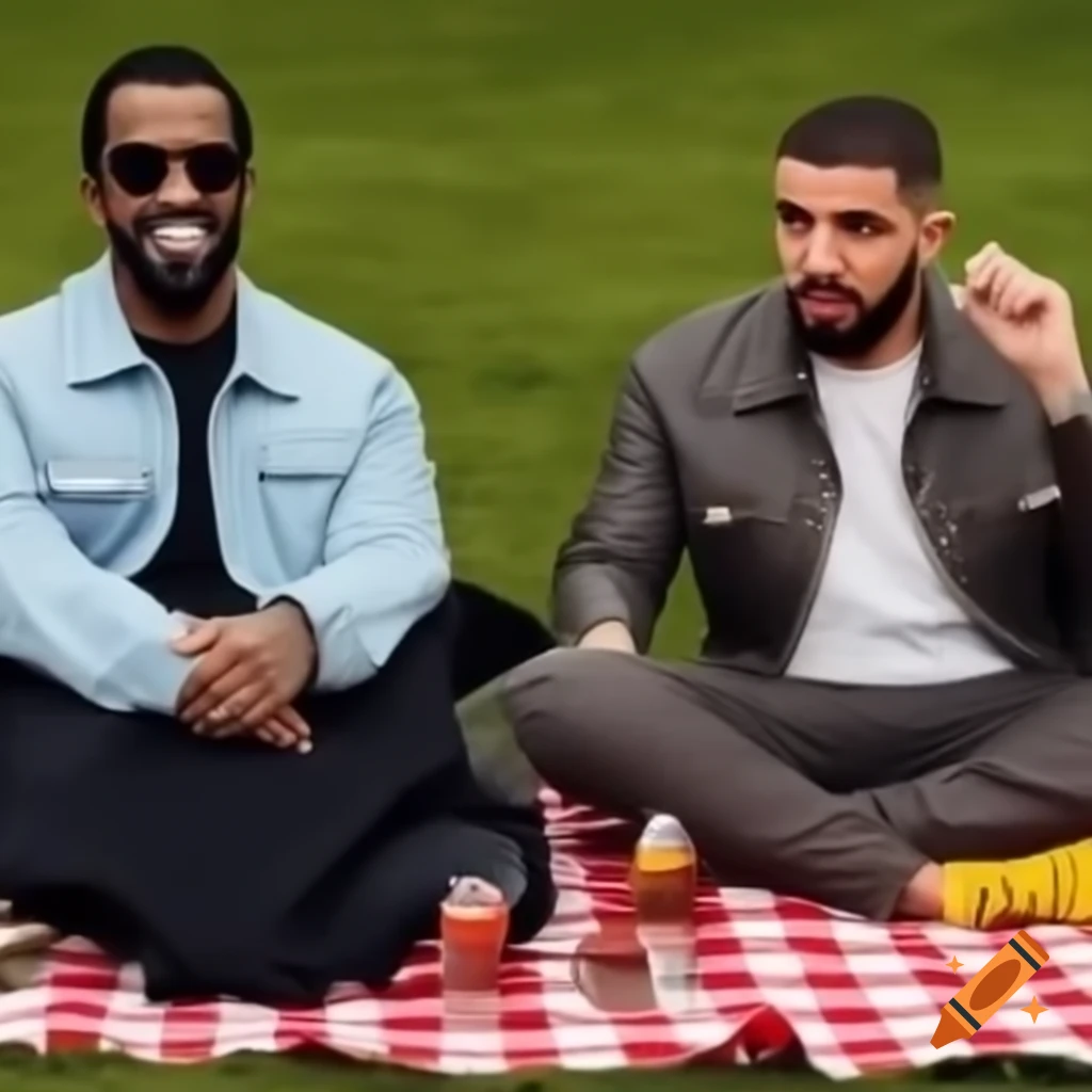 Drake and Diddy sharing a kiss on Craiyon