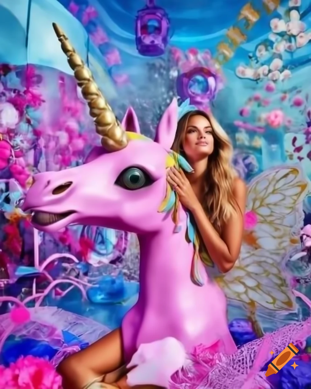 Alien unicorn styled as victoria's secret model on Craiyon