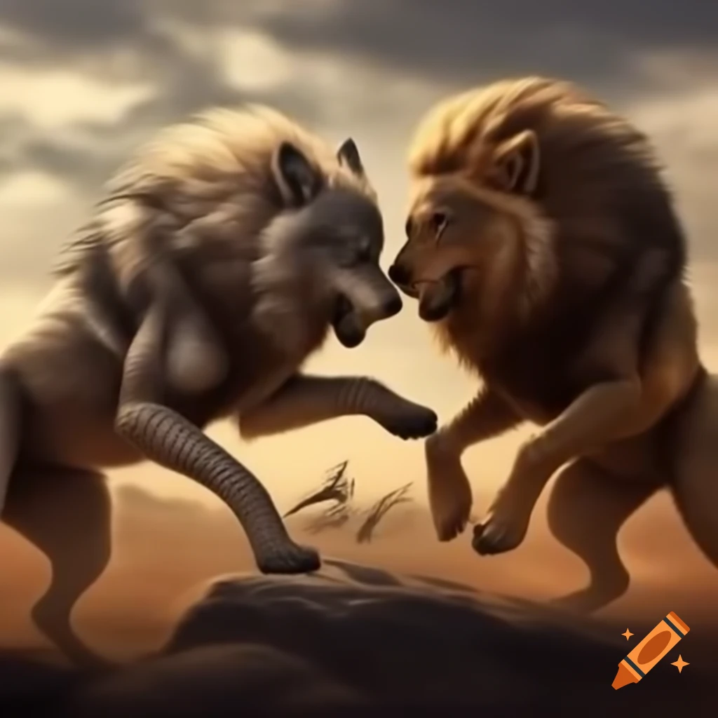 Wolf and lion confrontation on Craiyon