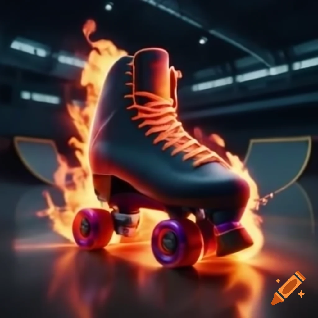 Flaming roller skate in dynamic design on Craiyon