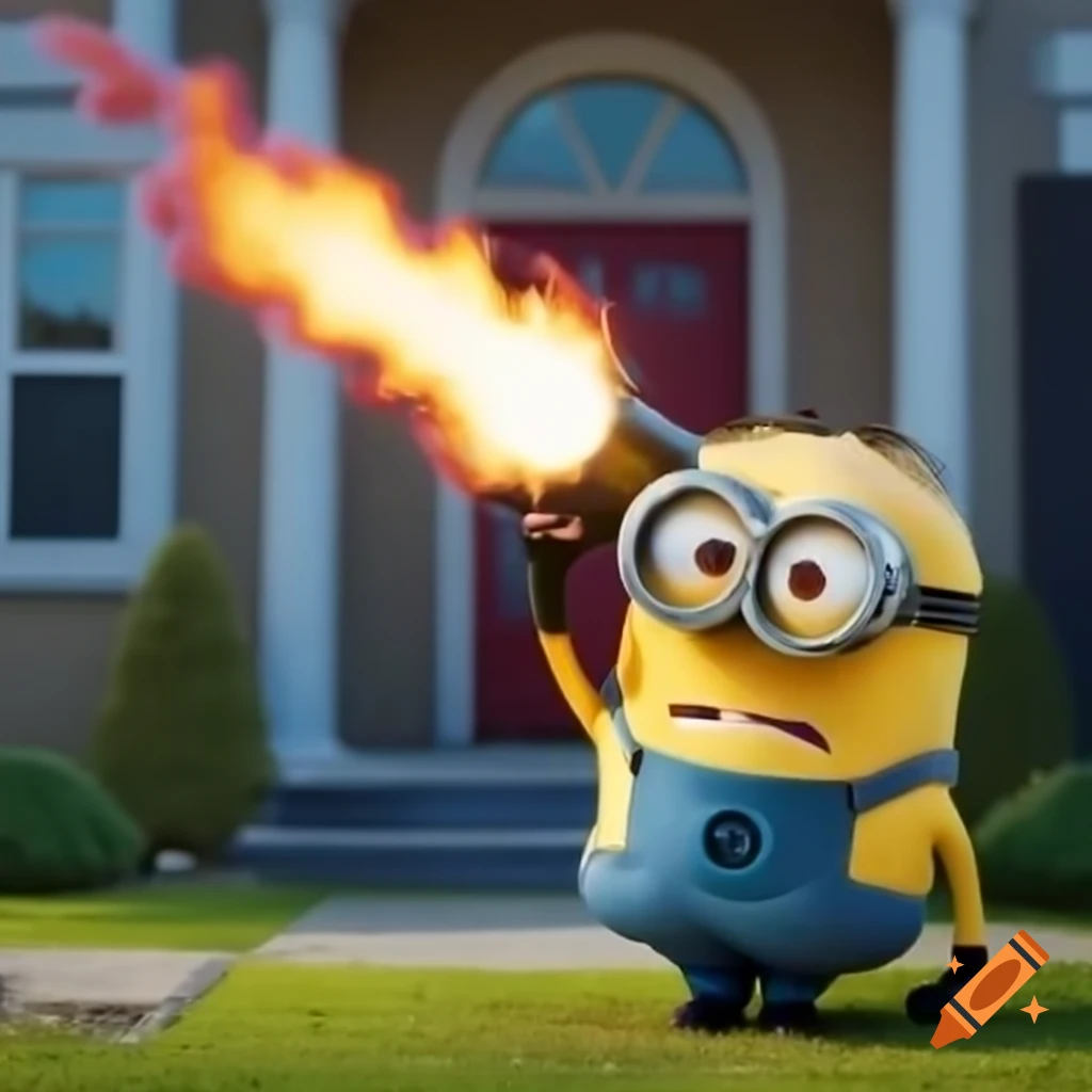 Minions launching birthday cake rocket at a house on Craiyon