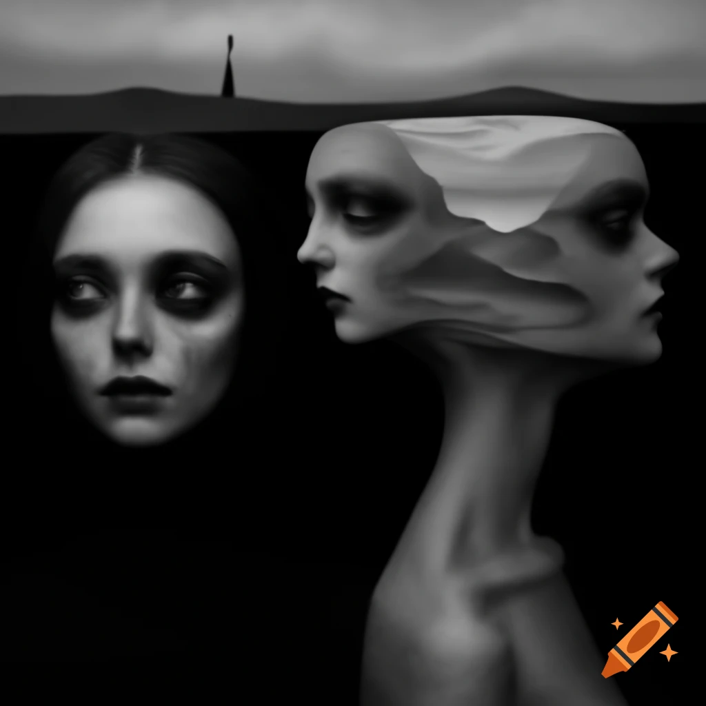 Surreal black and white landscape shaped like human bodies in high ...