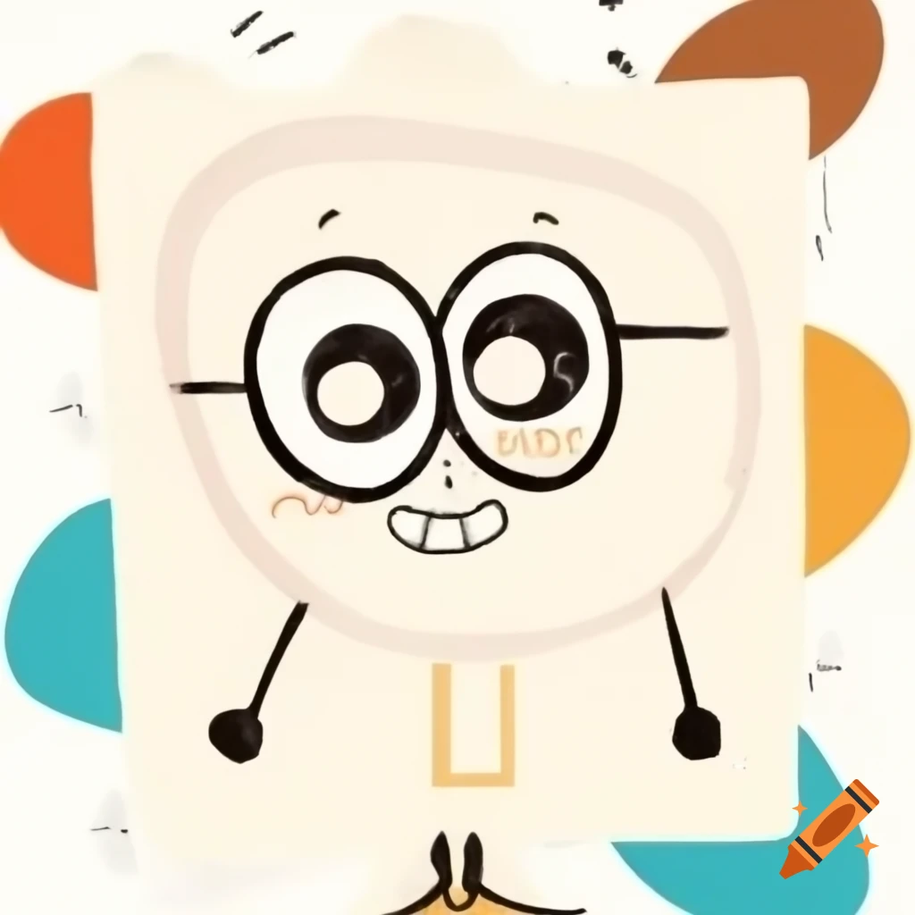 Character with oval shape, large eyes, and glasses, featuring paper ...