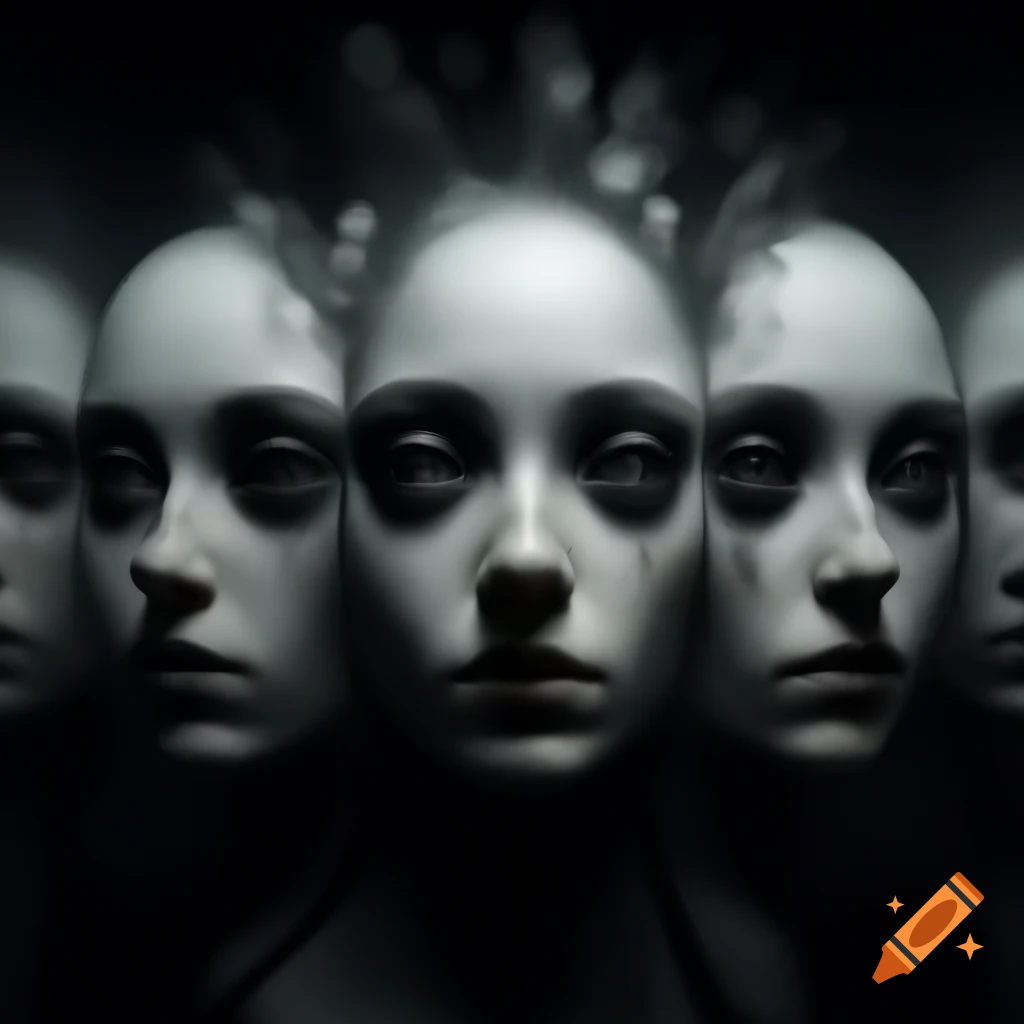 Surreal landscape shaped like human bodies in high contrast black and ...