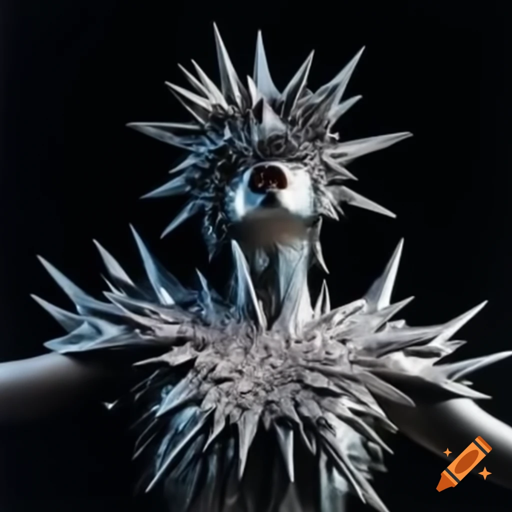 Pop surreal photography featuring anime-inspired spiky silver statue on ...