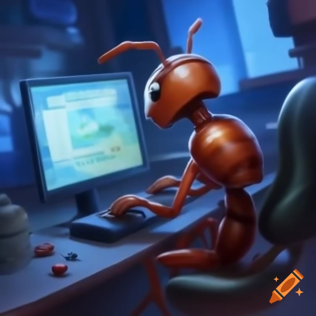 Ant engaging in computer games on twitch on Craiyon