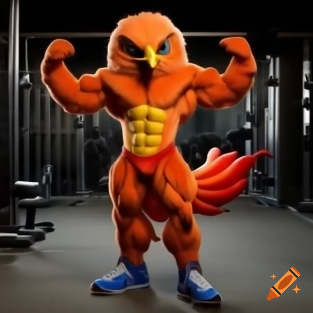 Muscular phoenix rising, perfect for gym logo or mascot on Craiyon