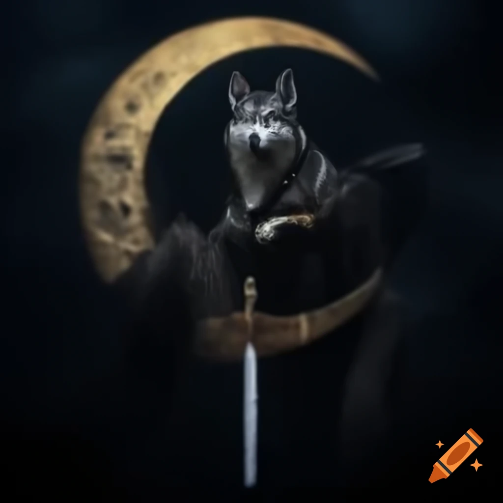 Crescent moon, wolf, star, and sword illustration on Craiyon