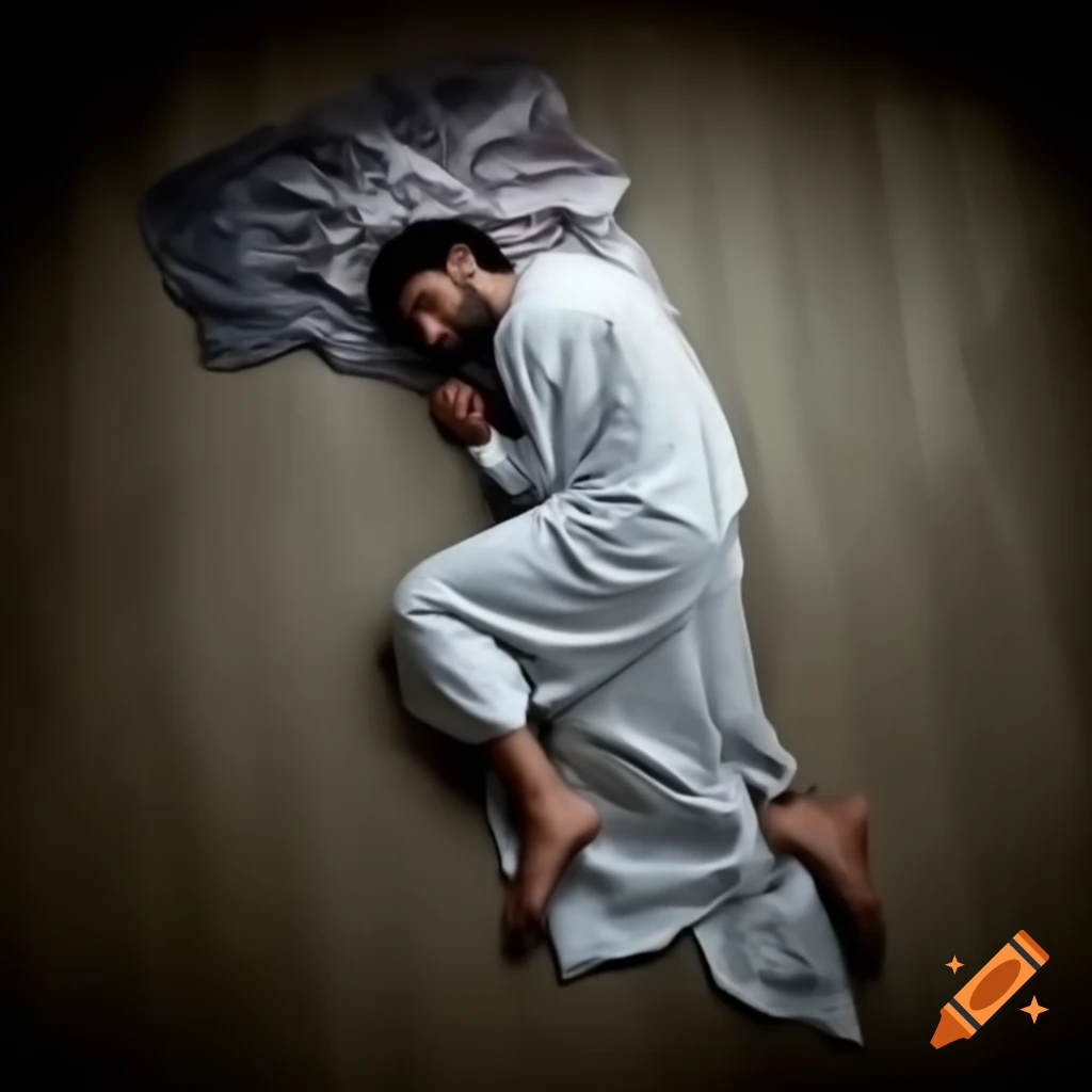 Arabic man resting on mattress on the floor on Craiyon