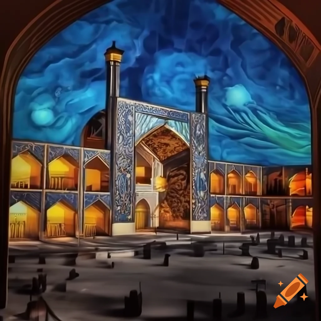 Naqsh jahan square in isfahan blended with van gogh's starry night ...