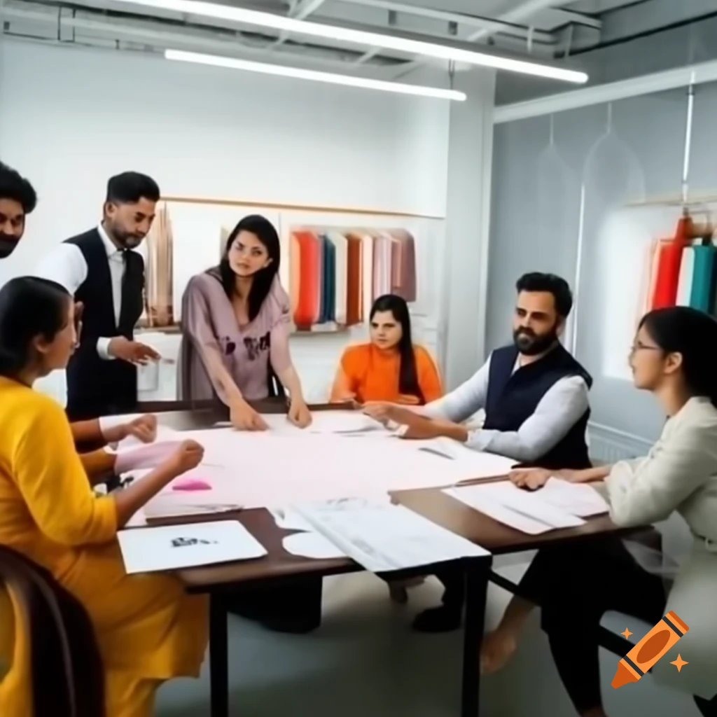 Indian fashion designers discussing kurti designs in modern studio on ...