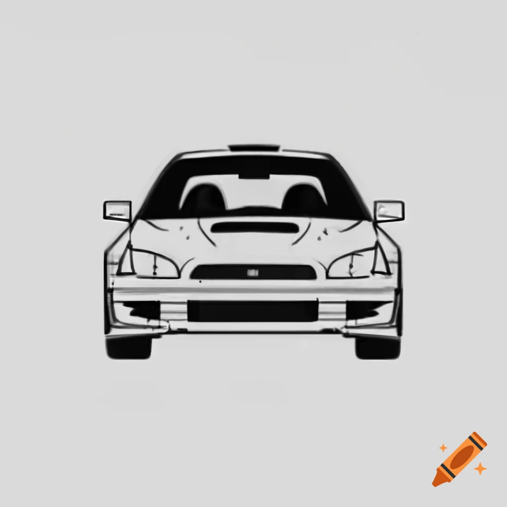Black and white drawing of a Subaru Impreza from behind on Craiyon