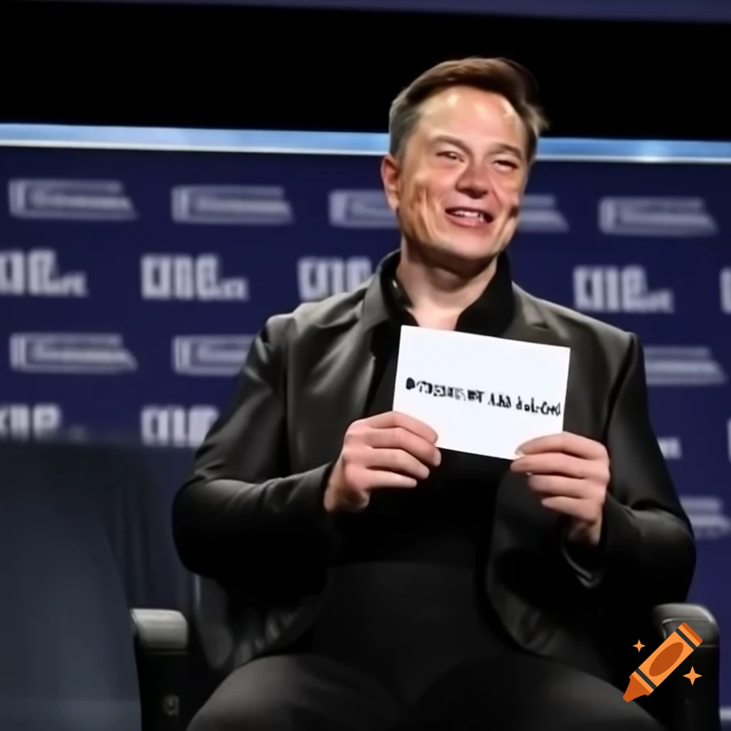 Elon musk holding sign related to infowars purchase on Craiyon